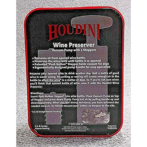 Kitchen | Brand New Houdini Wine Preserver Vacuum Pump With 2 Stoppers ...